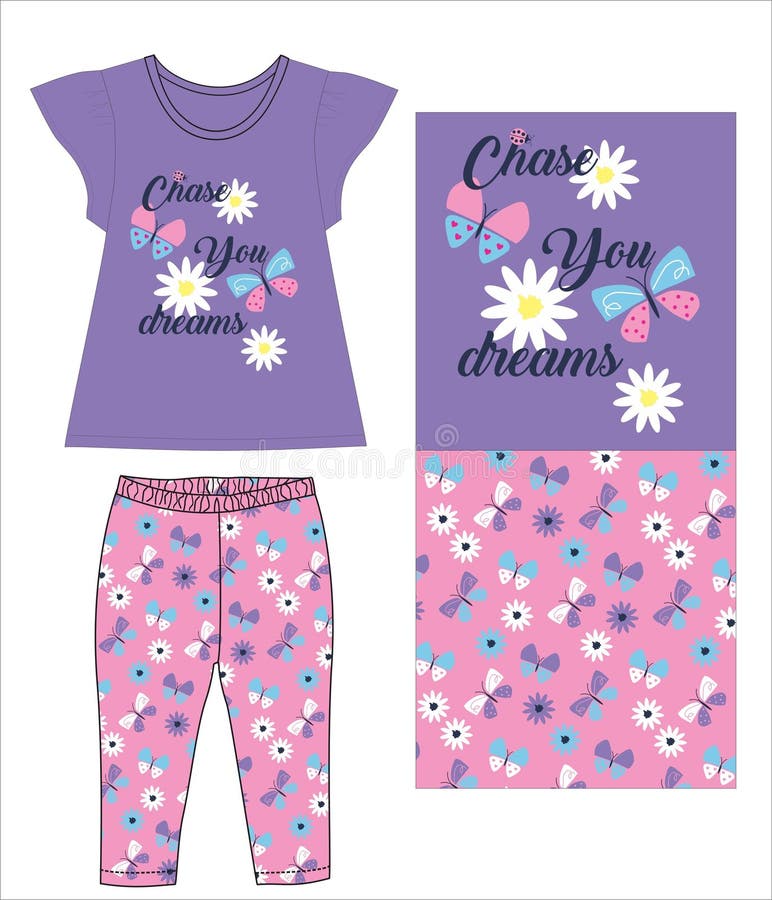 Girls Top with Leggings Butterfly Print Vector Stock Vector ...