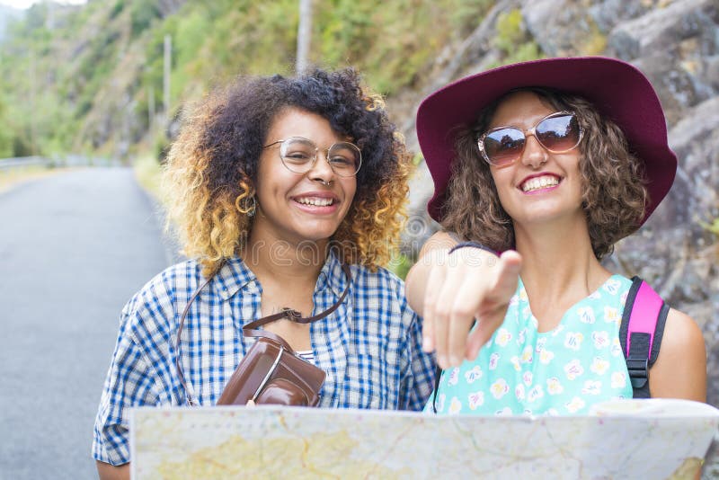 Girls trip with map stock photo. Image of couple, beauty - 105771296