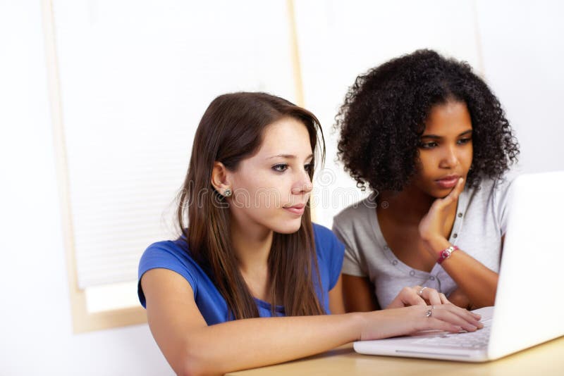 African American Student Girls Using a Laptop Computer - Black P Stock ...