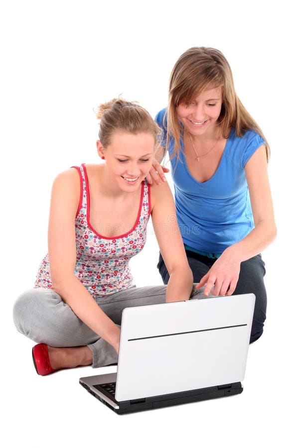 Girls using laptop stock image. Image of casual, sitting - 4071953