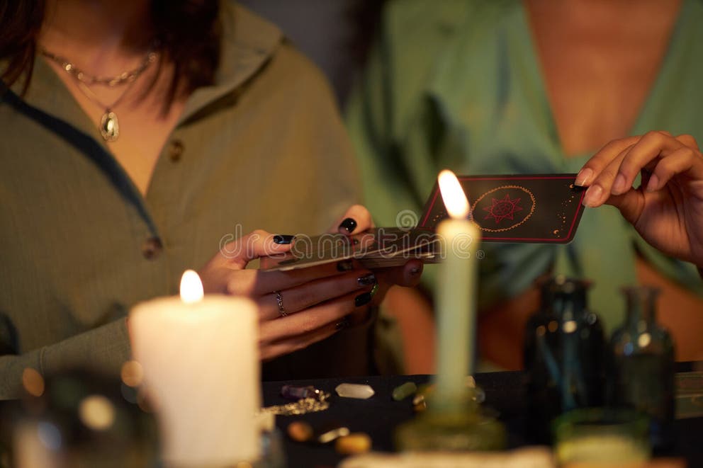 Girls Using Tarot Cards during Party Stock Image - Image of magic, card ...