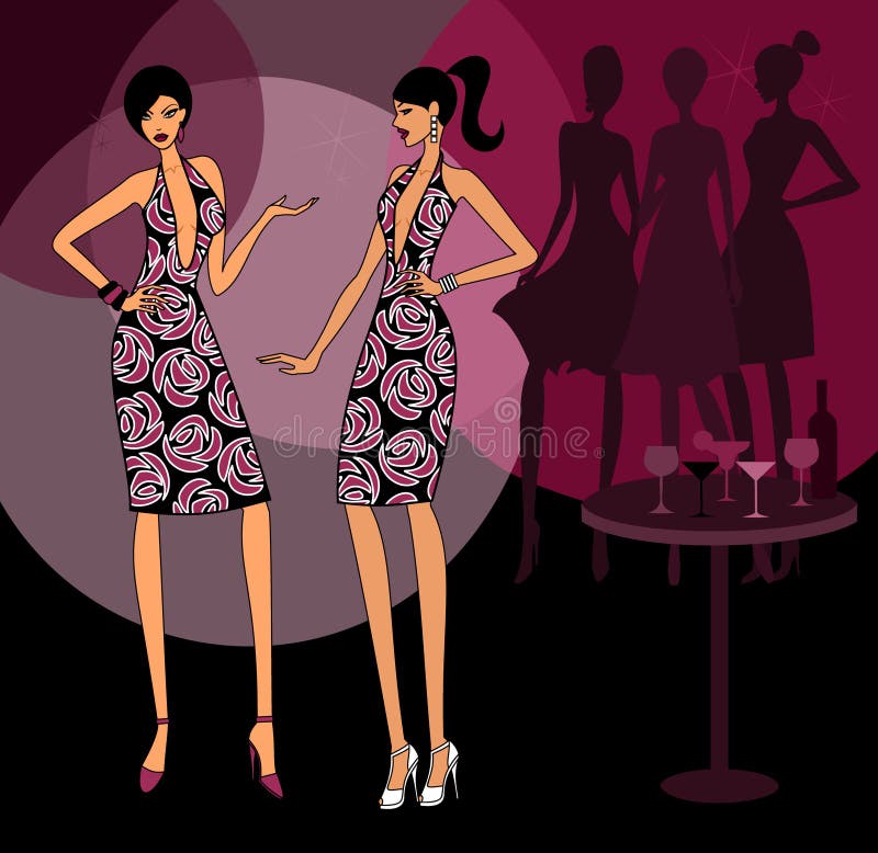 Girls Wearing the Same Dress Stock Vector - Illustration of dress, club ...