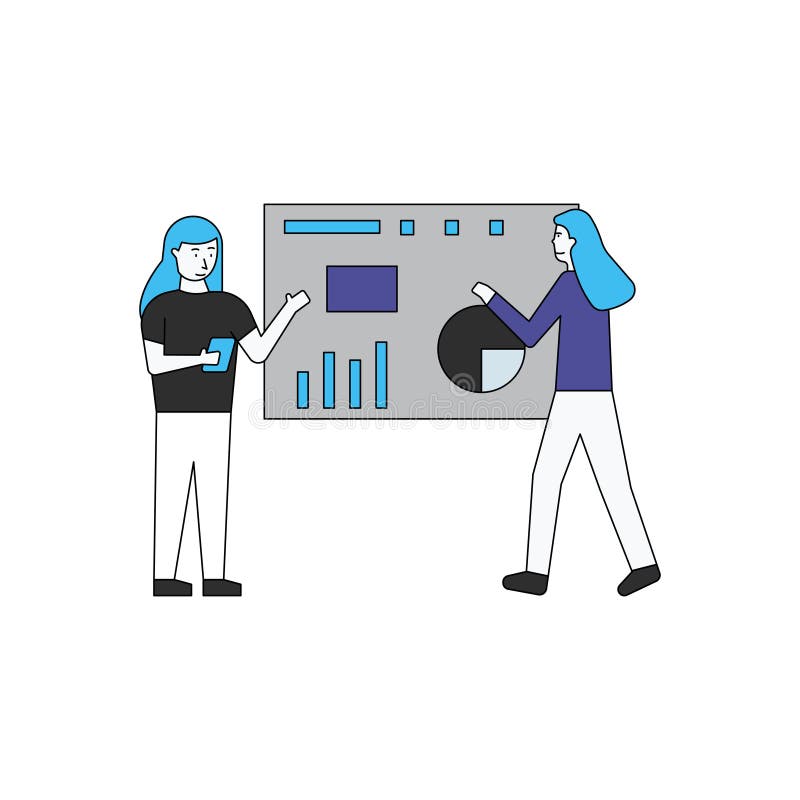 The Girls are Working on a Chart Graph Stock Vector - Illustration of ...
