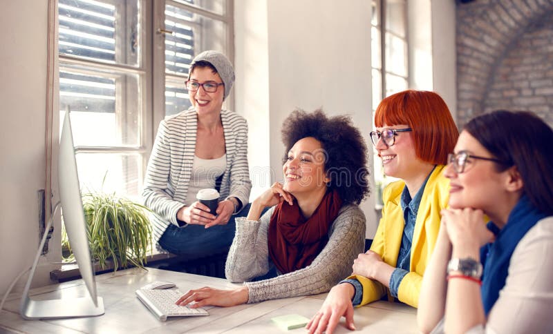 Girls Working Together in Office Stock Image - Image of chat ...