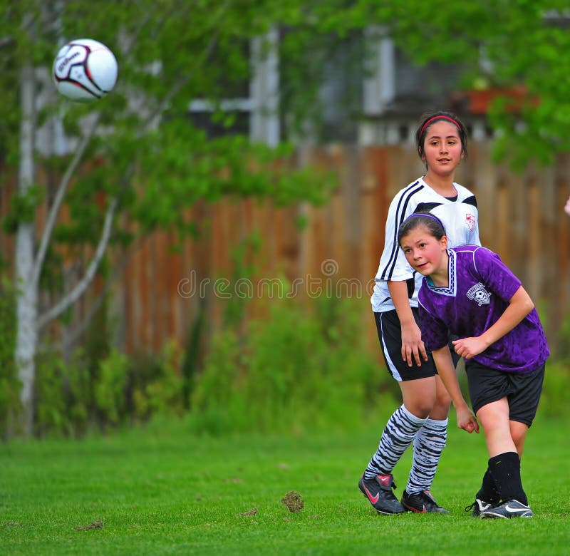 Girls Youth soccer kick editorial stock image. Image of oregon - 19620719