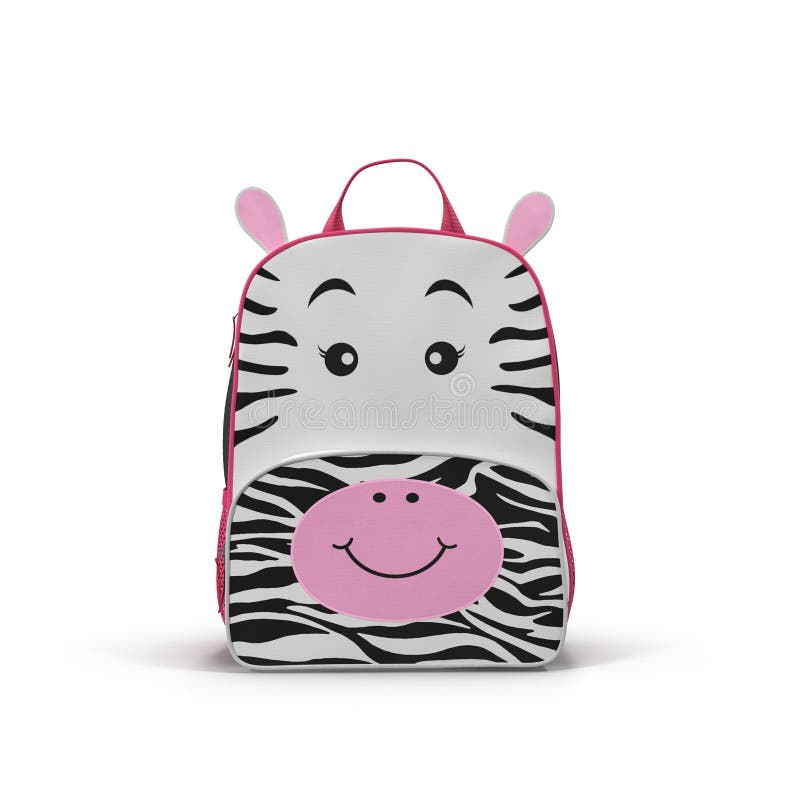 Girls Zebra School Backpack on a White. Front View. 3D Illustration ...