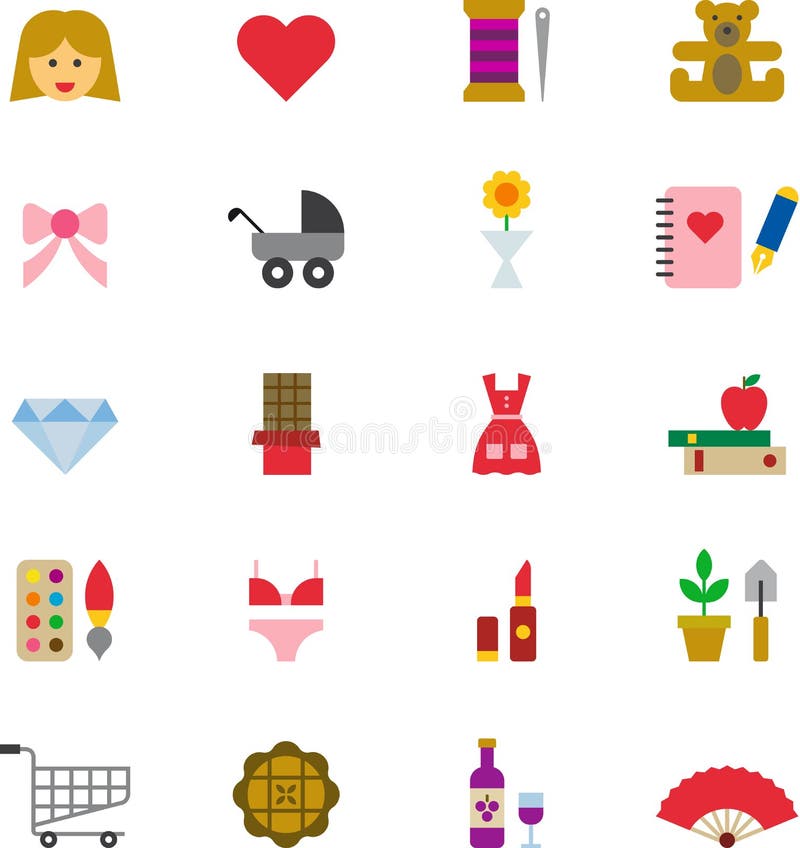 GIRLY colored flat icons stock vector. Illustration of miscellaneous ...