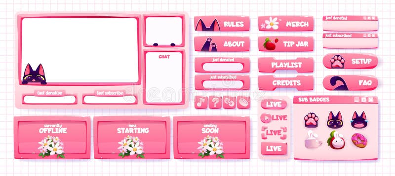 Girly Game Stream Frames Set on Background Stock Illustration ...