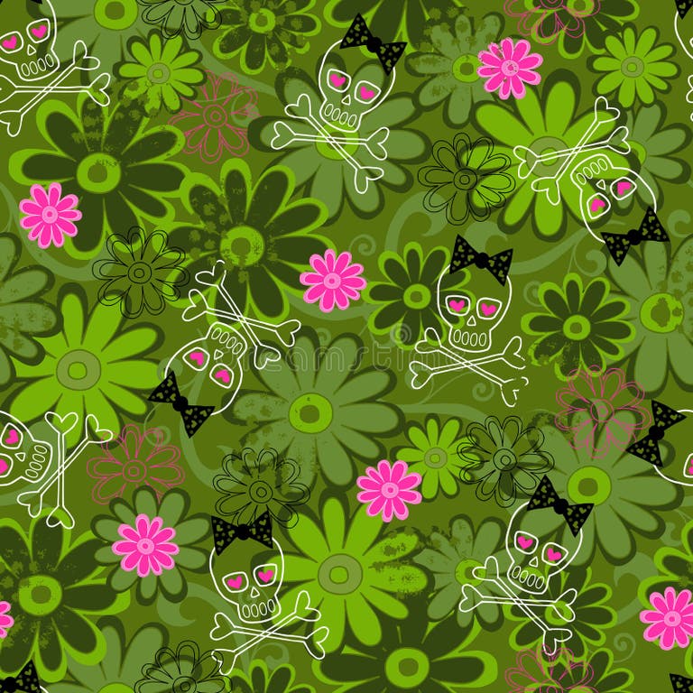 Girly Skulls Camo Seamless Repeat Pattern Stock Vector - Illustration ...