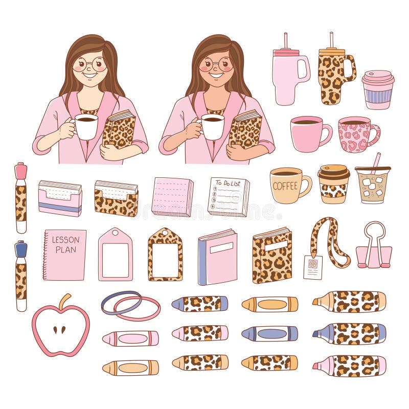 Girly Teacher, Back To School Elements Doodle Cartoon Style Stock ...