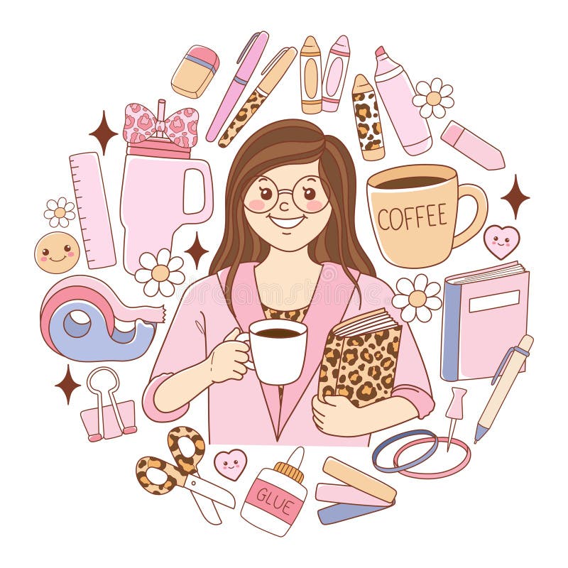 Girly Teacher, Back To School Elements Doodle Cartoon Style Stock ...