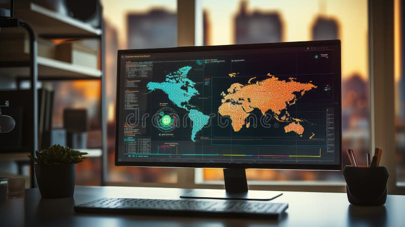 Gis computer with data stock illustration. Illustration of display - 373998472