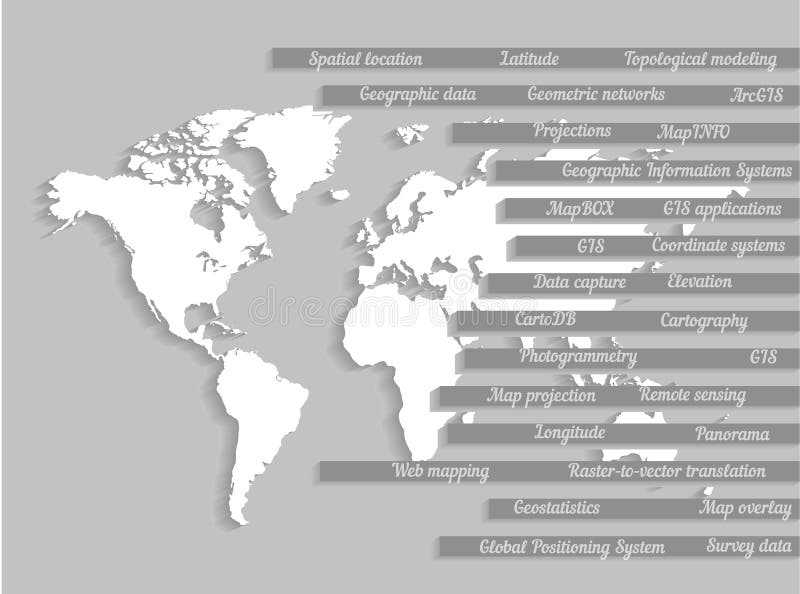 GIS Vector Banner with World Map and Lettering. Stock Illustration ...