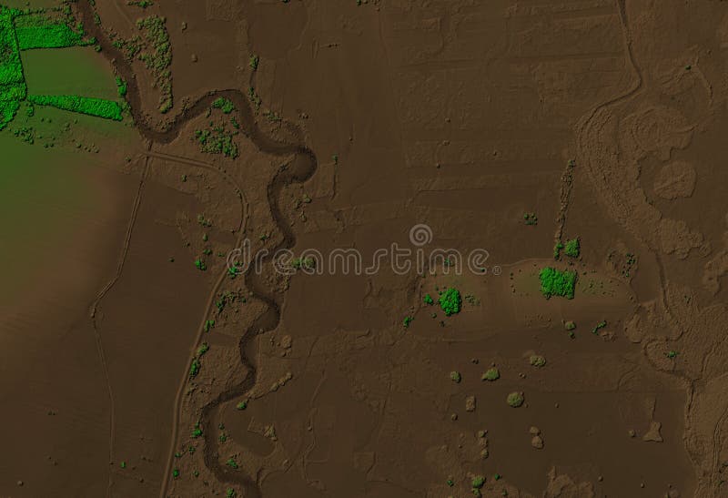 Elevation Model of a River Area with a Ditches Stock Illustration ...