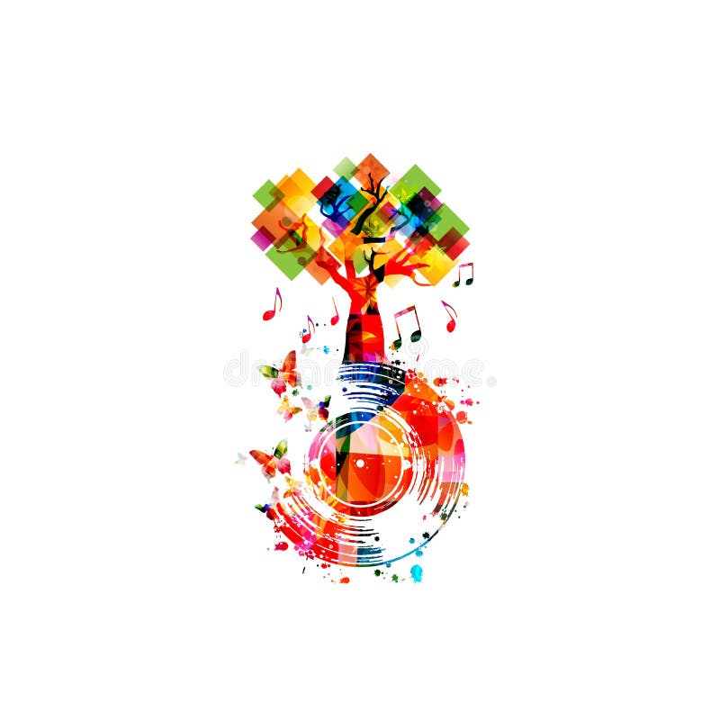 Relaxing Music Concept with Tree and Musical Notes Isolated Vector ...