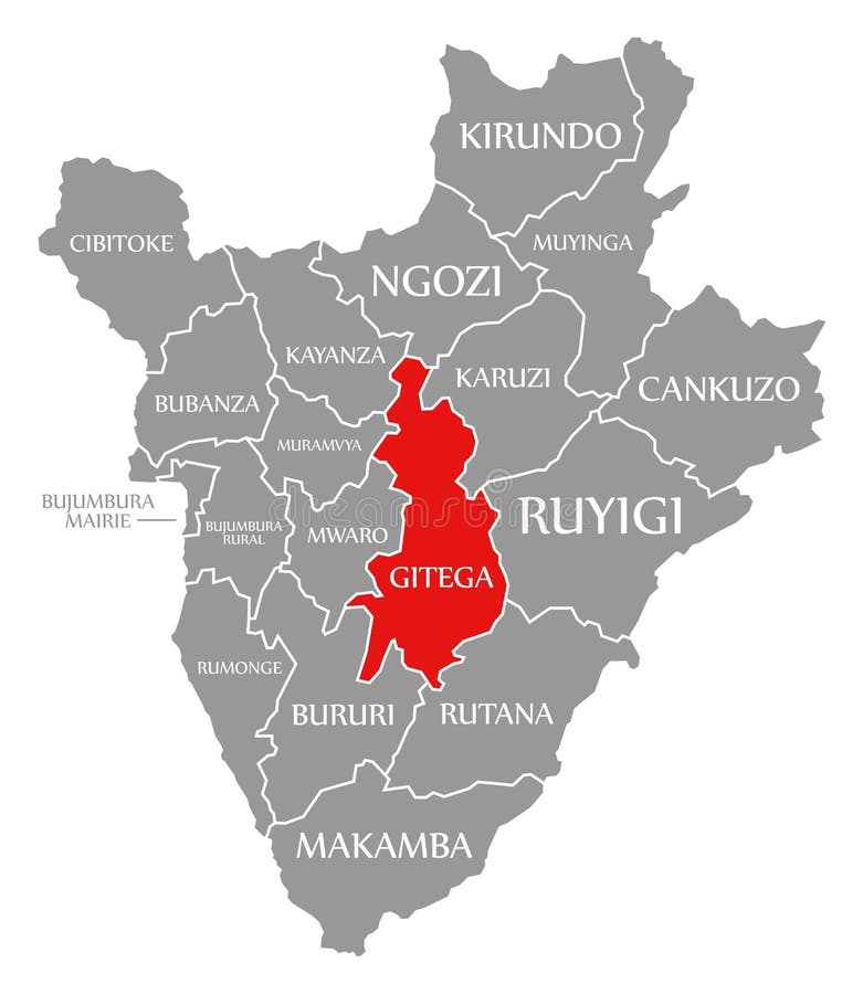 Gitega Red Highlighted in Map of Burundi Stock Illustration ...