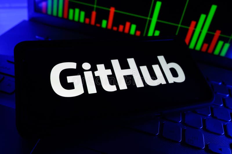 Github Company Branding Logo on Screen with Stock Chart Financial Performance in Background ...