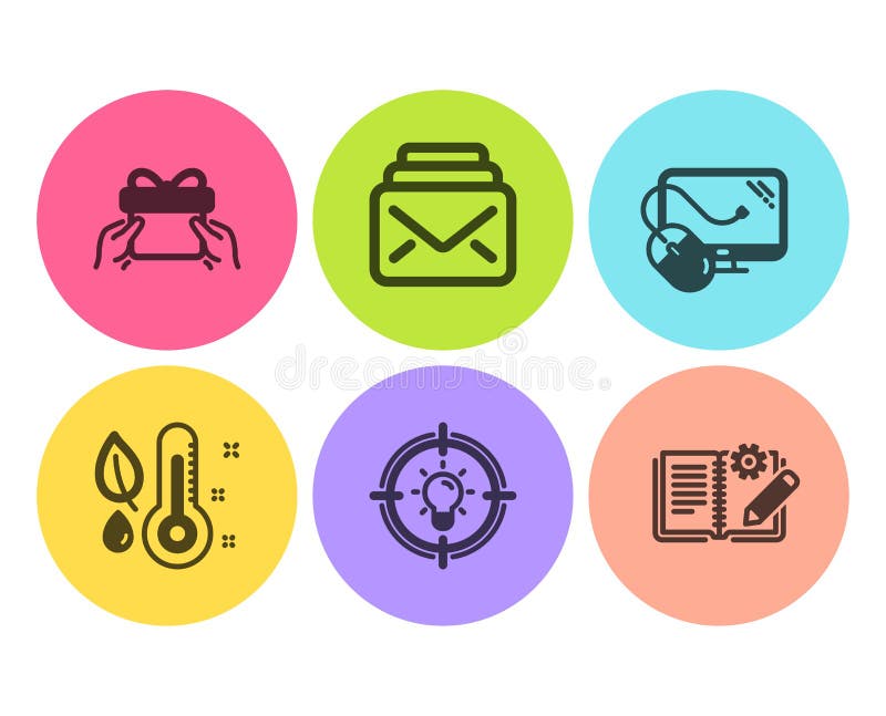 Give Present, Idea and Thermometer Icons Set. Mail, Computer Mouse and ...