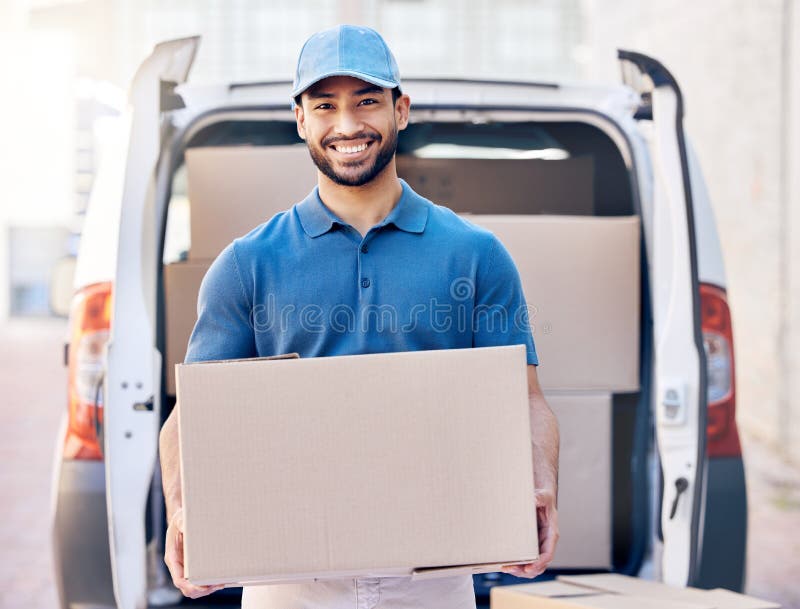 When we Give, we Receive. a Delivery Man Standing by His Van. Stock ...
