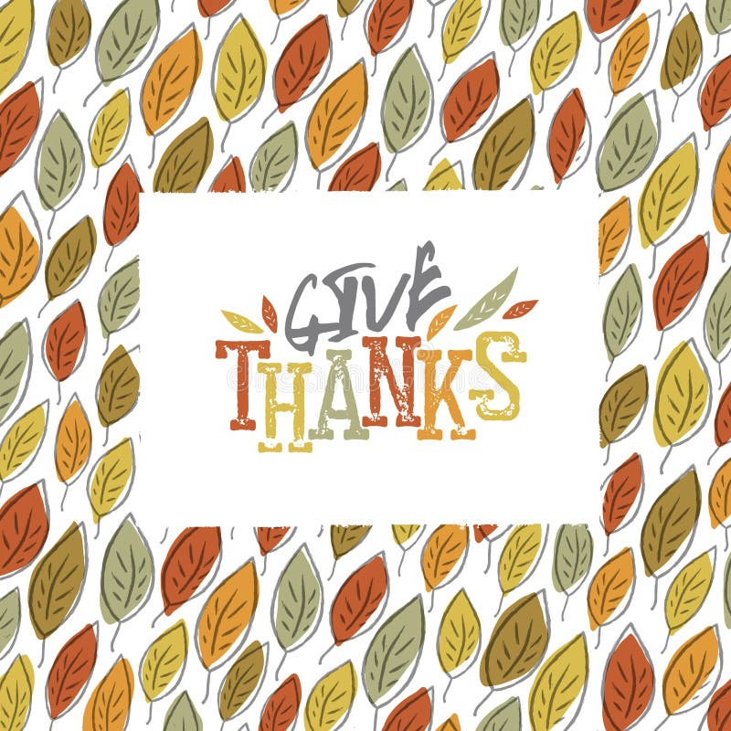 Give Thanks Typography on Autumn Leaves Seamless Pattern.Vector ...