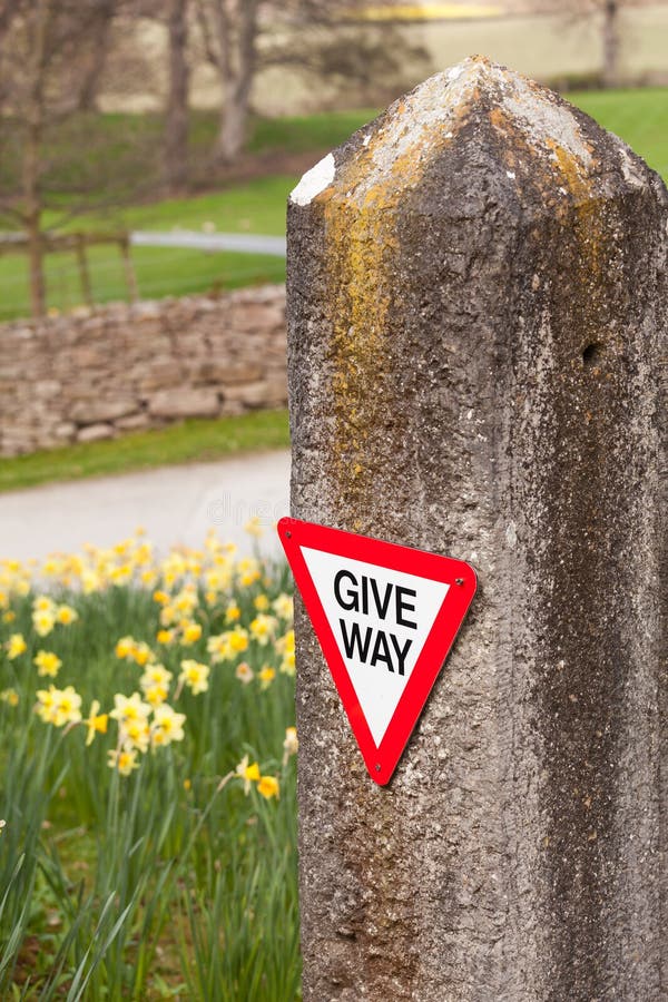 Give Way Sign on Old Stone Gatepost Stock Image - Image of format ...