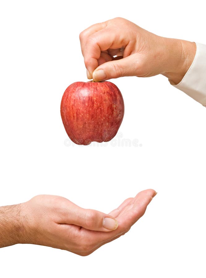 Gold hand giving apple stock photo. Image of isolated - 4591294
