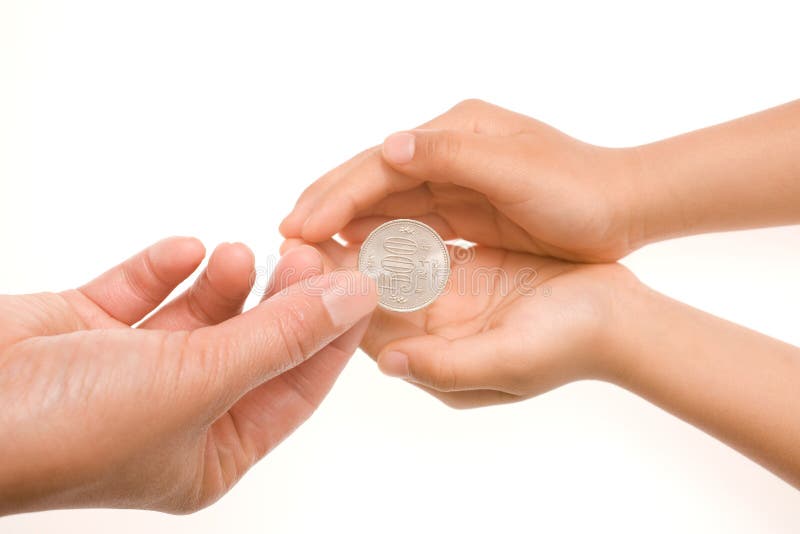 Giving a coin stock photo. Image of hands, change, monetary - 23624262