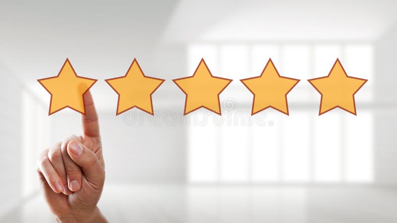 Giving a five star rating stock image. Image of information - 128232901