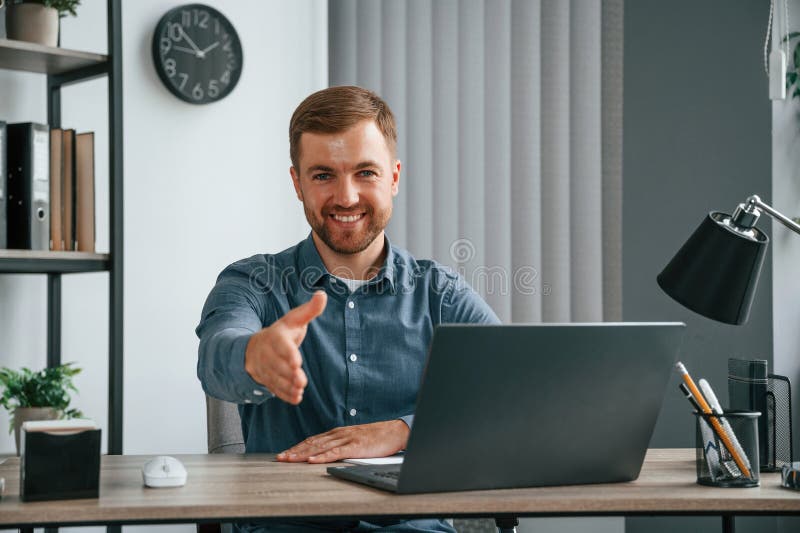 Giving Hand. Man is Working in the Modern Office Stock Photo - Image of ...