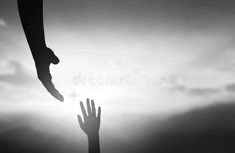 Giving a Hope Helping Hand and Support Over Black and White Background ...