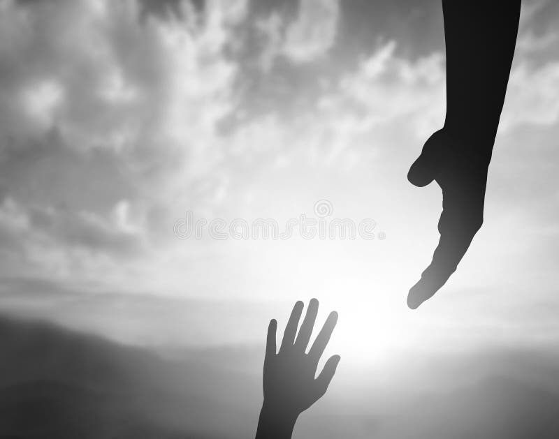 Giving a Hope Helping Hand and Support Over Black and White Background ...