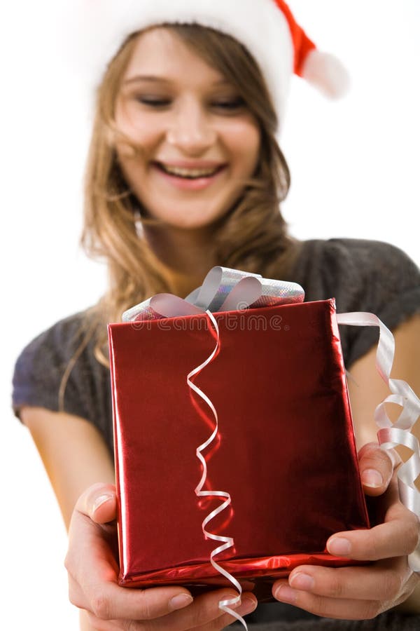 Giving a present stock image. Image of human, december - 6558747