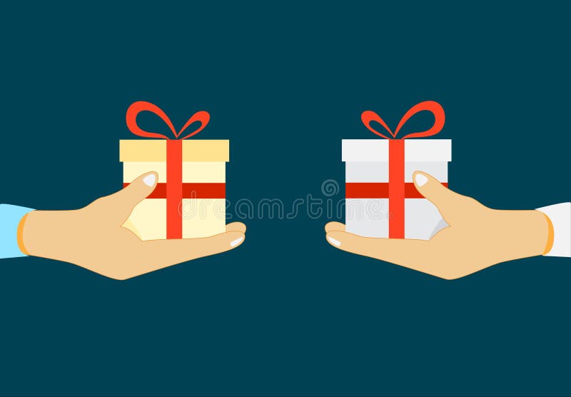 Giving, Receiving Surprise. Vector Illustration Flat Design. Give Gift ...