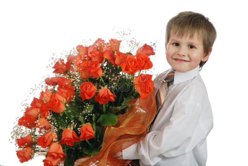 Giving roses boy stock photo. Image of smile, flowers - 13379860