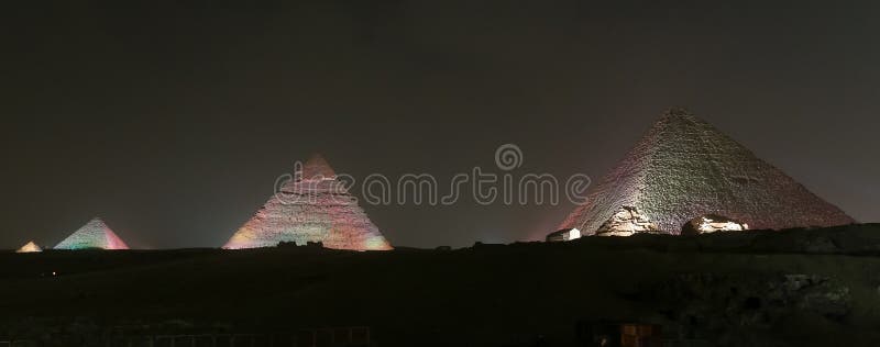 Giza Pyramid Complex in Cairo, Egypt Stock Image - Image of lighting ...