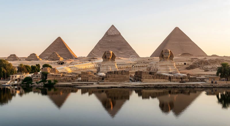 Giza Pyramids Sphinx Water Reflection (Generated with AI) Stock ...