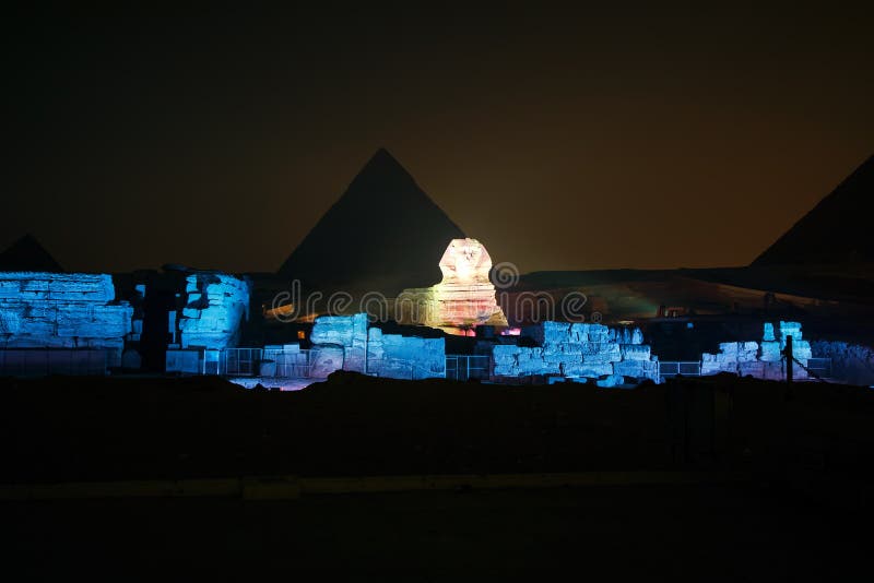 Giza Pyramid and Sphinx, Sound and Light Show, Cairo, Egypt. Stock ...