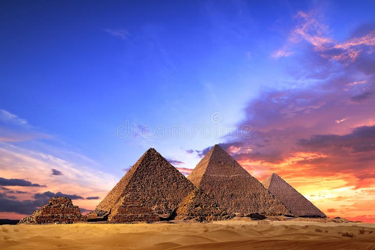 Giza Pyramids in Egypt with Dawn Sky View, the Great Pyramids Complex ...