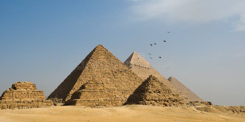 Giza Pyramids and Flying Birds Stock Image - Image of exterior ...