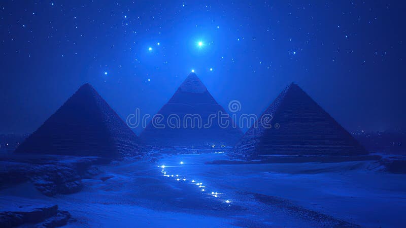 Giza Pyramids, Night, Stars, Pathway, Travel Poster Stock Illustration ...