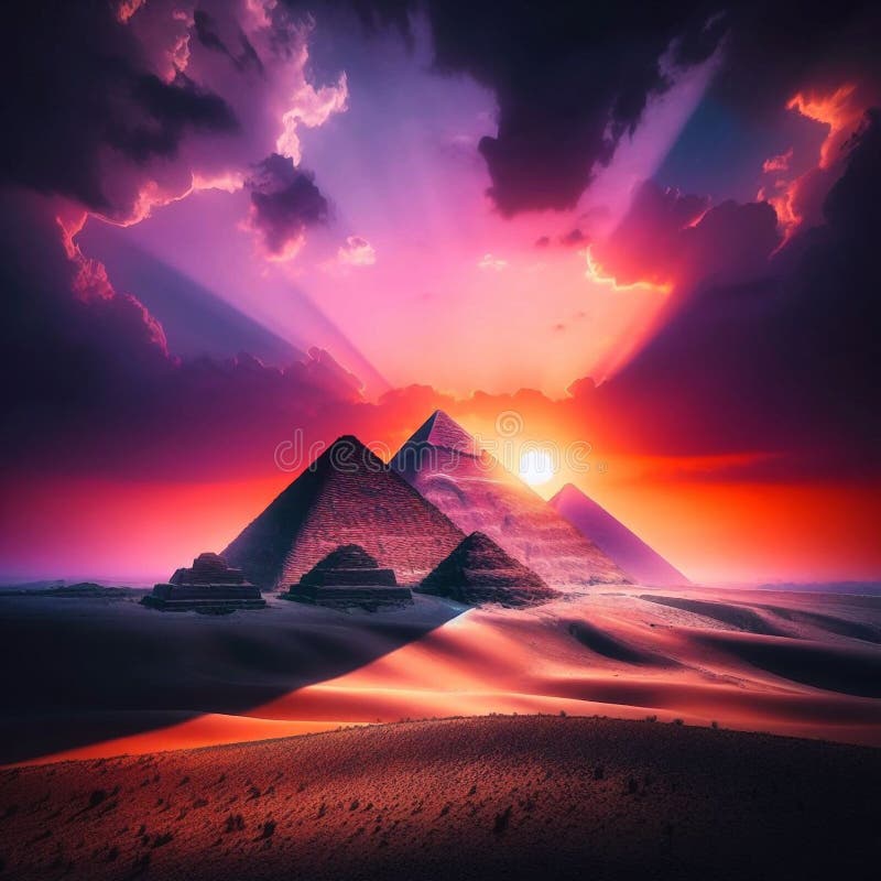 The Giza Pyramids at Sunset, with Dramatic Lighting and Clouds Creating ...