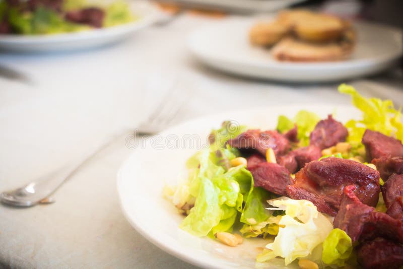 Gizzard Plate with Salad and Home Bread Stock Photo - Image of ...