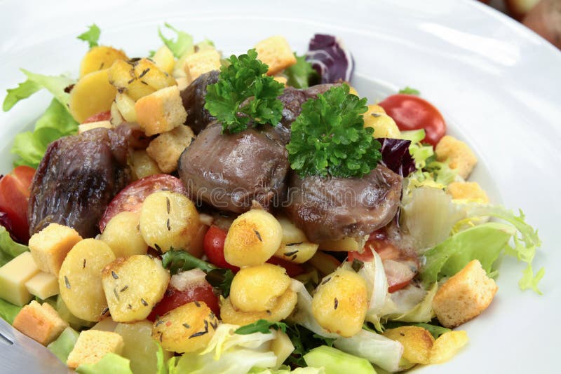 Gizzard salad and potatoes stock image. Image of meat - 165843349