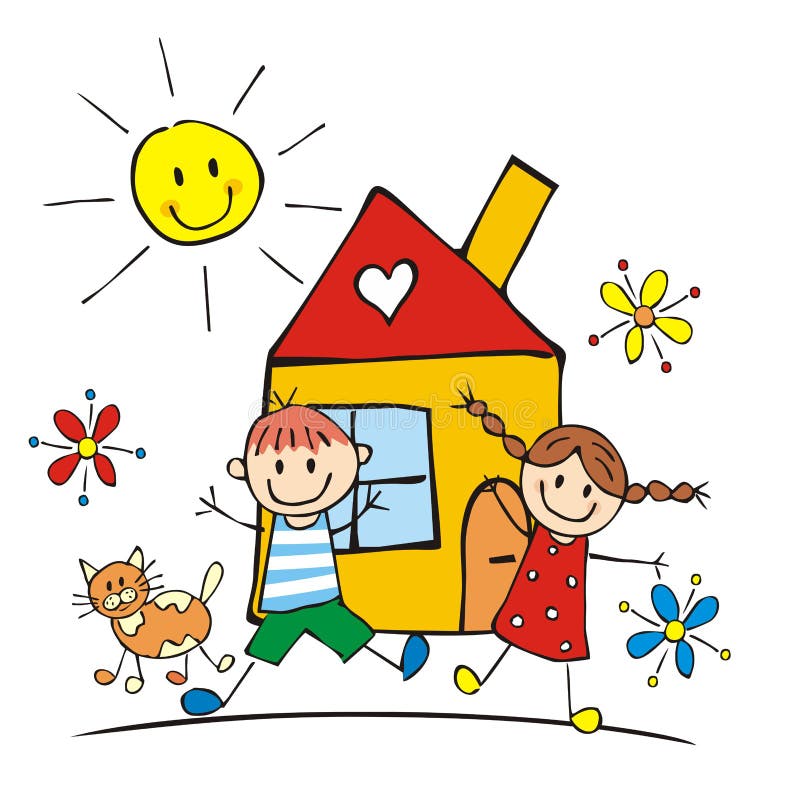 Kindliche Kinder Mit Einem Haus Stock Abbildung - Illustration von ...