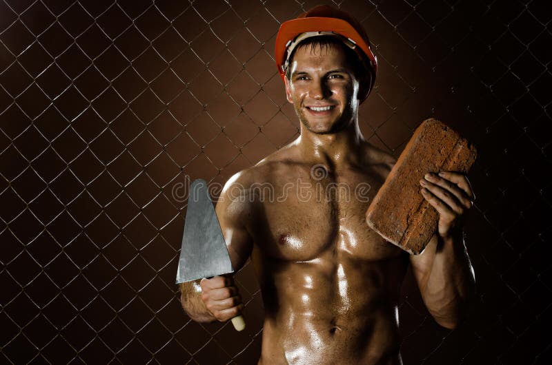 Glücklicher Arbeiter stockbild. Bild von benennen, monteur - 30731257