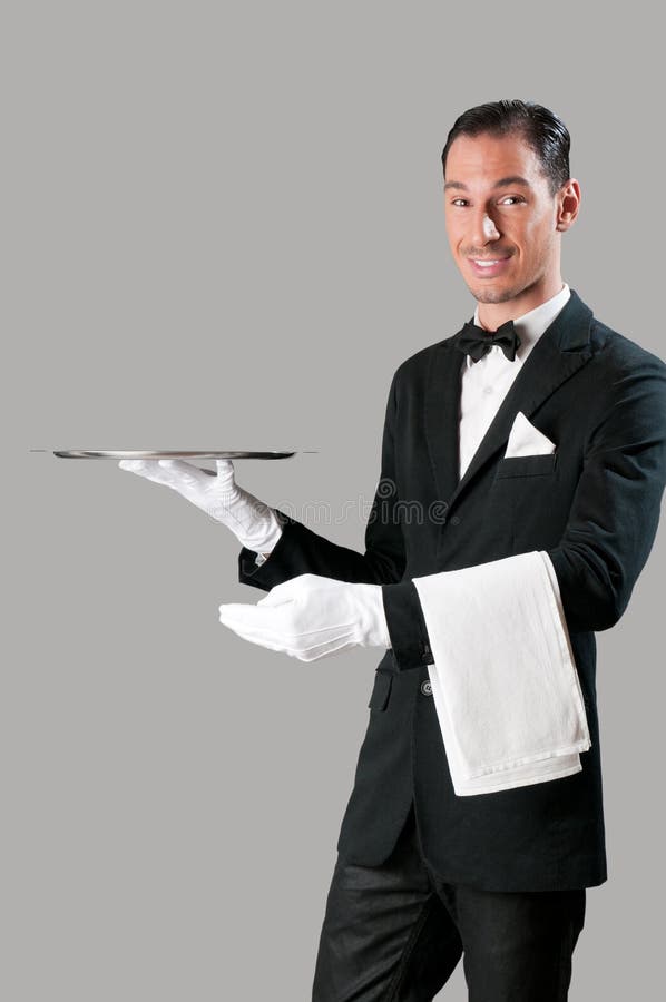 Glücklicher Kellner Mit Tellersegment Stockbild - Bild von erwachsener ...