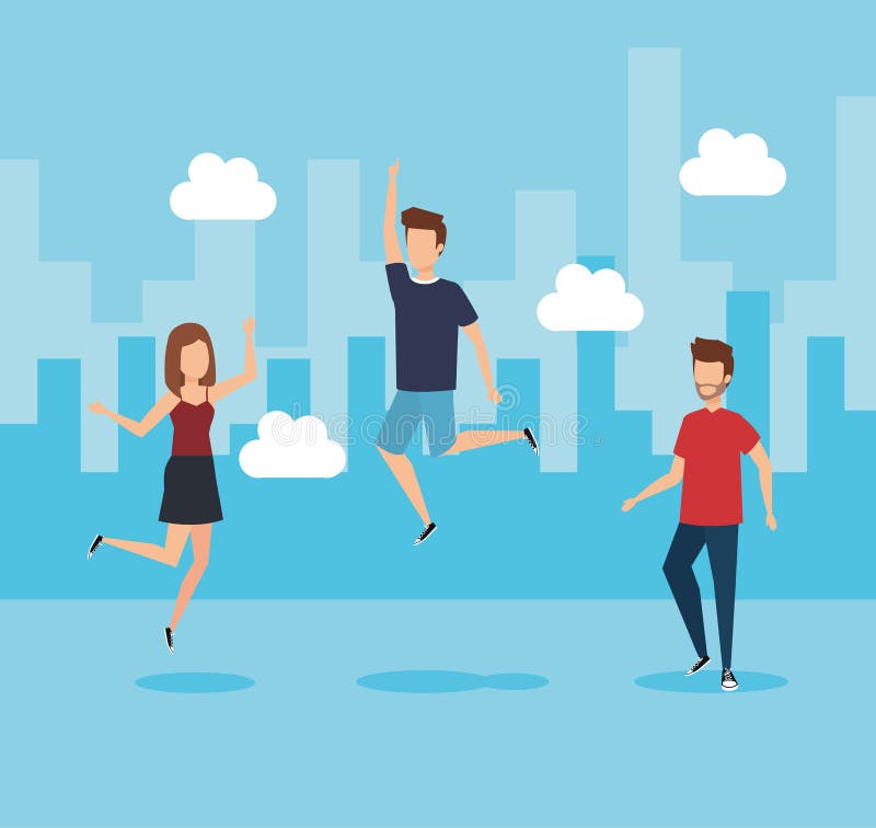 Glückliches Springen Der Jungen Leute Vektor Abbildung - Illustration ...