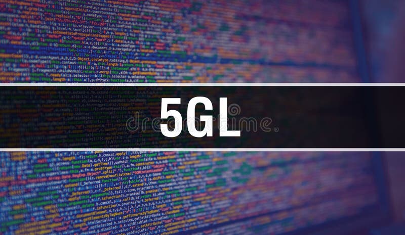 5GL with Binary Code Digital Technology Background. Abstract Background with Program Code and ...