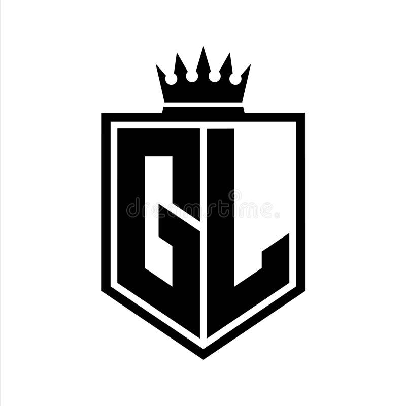 GL Logo Monogram Bold Shield Geometric Shape with Crown Outline Black ...