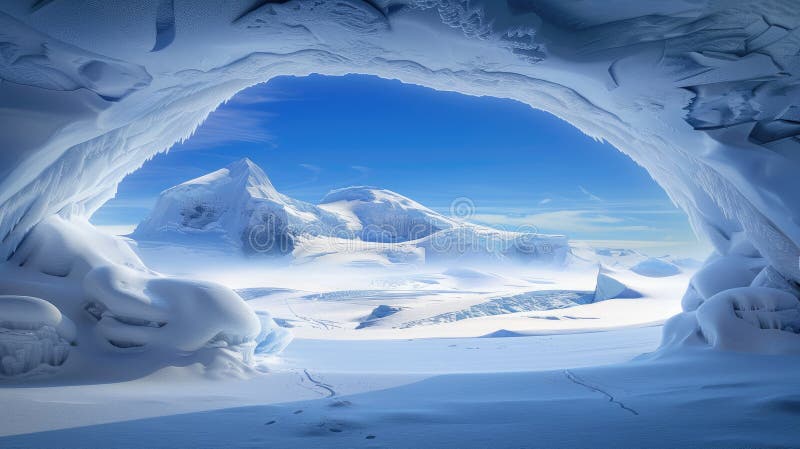 A Glacial Cave in Antarctica with a Bright Blue Interior and a View of ...